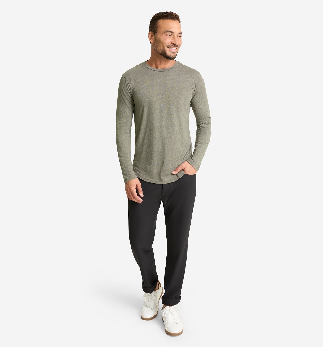 LS Tri-Blend Scallop Crew - Olive Night – Goodlife